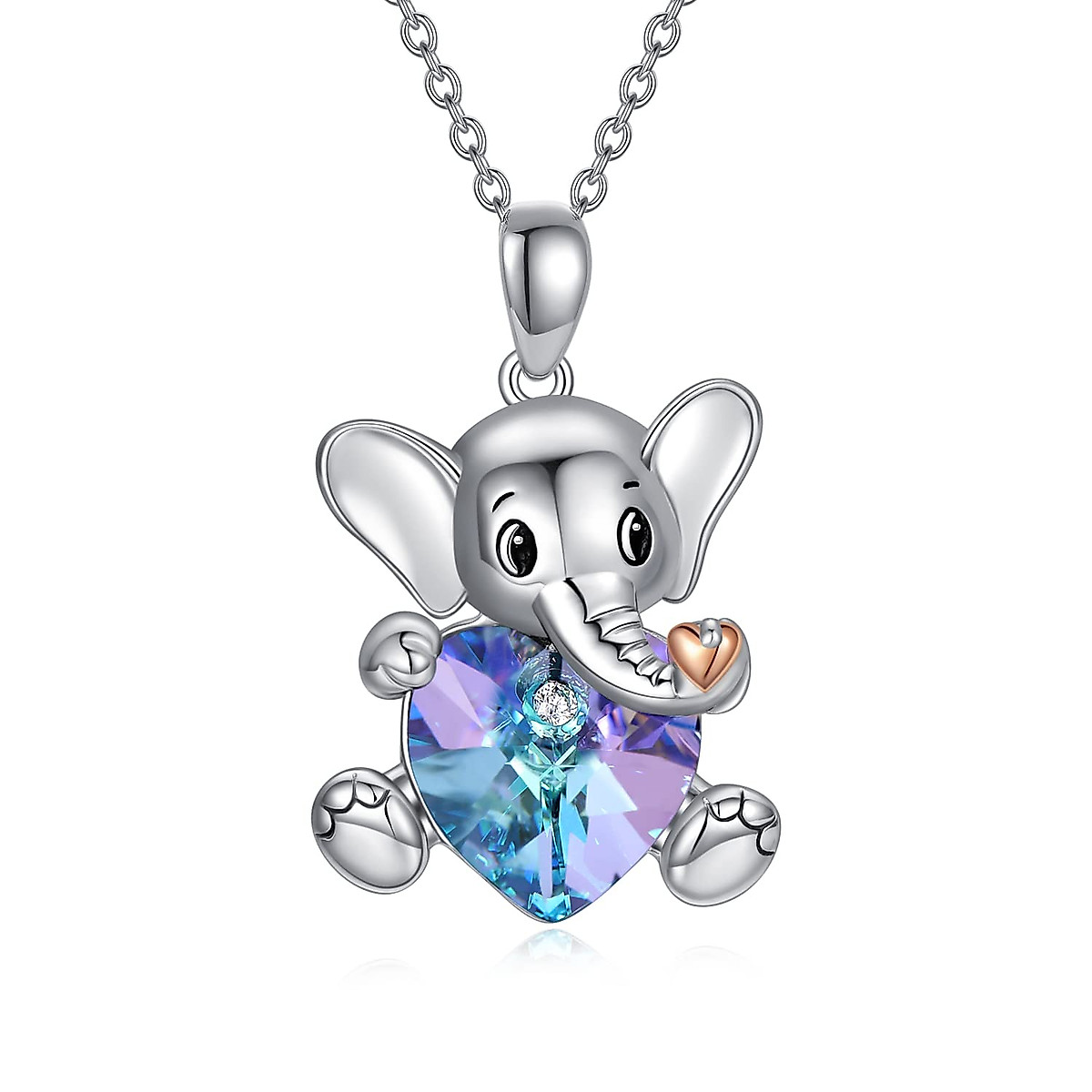 AOBOCO Elephant Necklace Sterling Silver Lucky Elephant Heart Pendant Cute Animal Elephant Jewelry Gift for Women Daughter Girlfriend