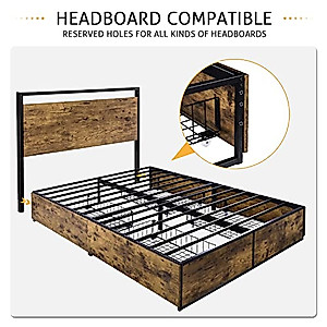 SHA CERLIN Queen Storage Bed Frame with 4 Drawers on Wheels, Platform Bed Queen Size with Under Bed Storage, No Box Spring Needed, Large Storage Space, Easy Assembly