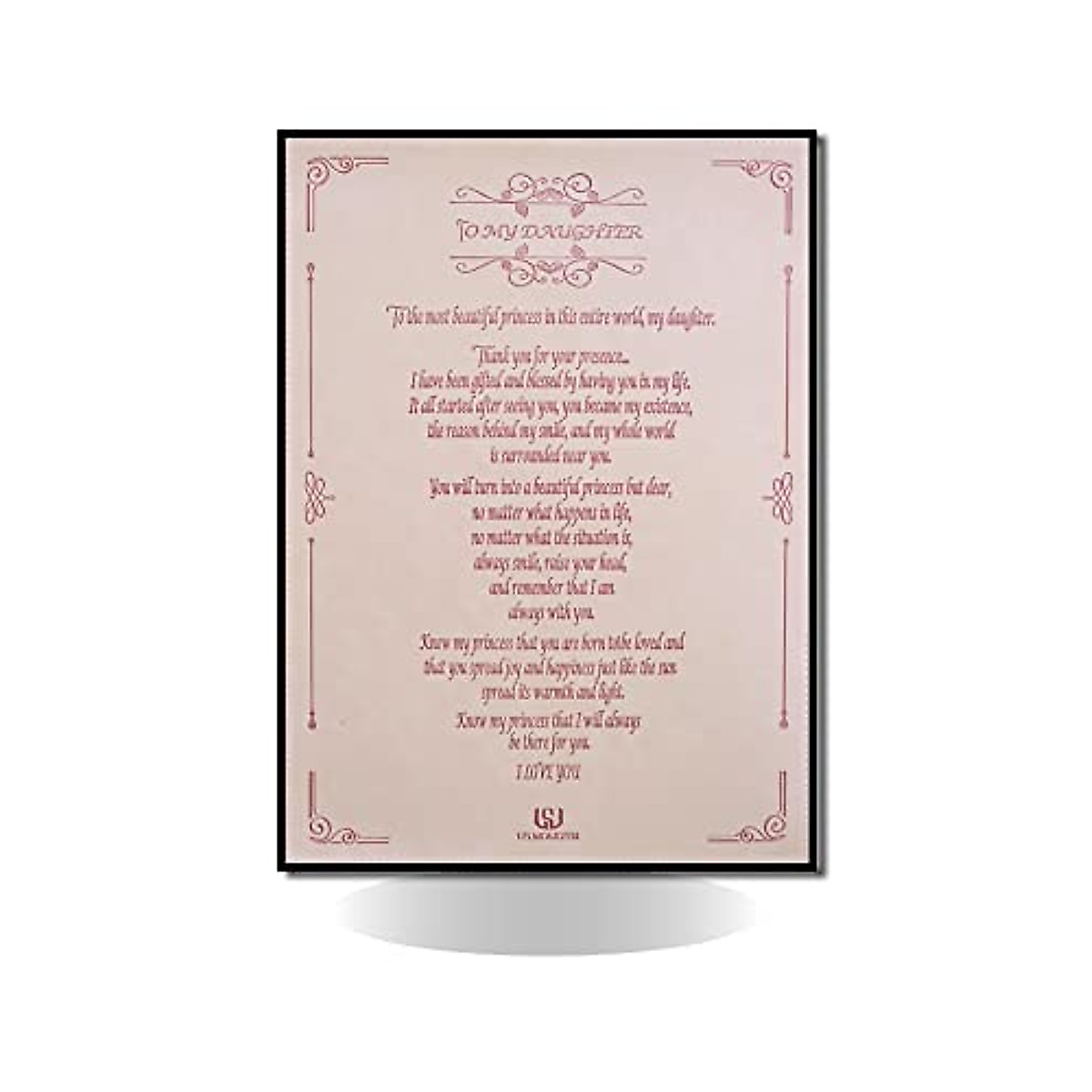 - To My Daughter - Cute Mother's Day/Birthday Gift - Inspirational Lovely Engraved POEM/LETTER on Vegan Leather - 10x 14 UNFRAMED - Motivational ARTWORK/QUOTES.