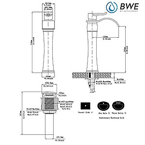 BWE Vessel Sink Faucet Oil Rubbed Bronze Farmhouse Waterfall Single Hole Bathroom Faucet with Pop Up Drain Without Overflow and Supply Line Bath Basin Single Handle Faucets Sink Lavatory Mixer Tap