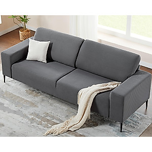 AMERLIFE Couch, 89 inch 3 Seater Sofa Couch- Cozy Couch with Extra Deep Seats, Modern Sofa Couch for Living Room, Grey Corduroy
