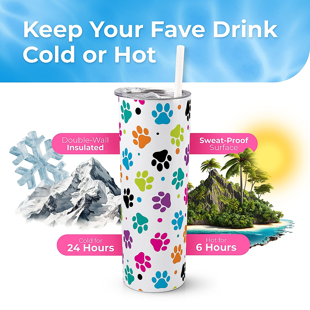 Vacuum Insulated Stainless Steel Dog Skinny Tumbler with Straw - Coffee Mug with Lid - New Dog Owner - Dog Mom - Dog Items for Women - Dog Lovers - Cute Dog Mug - Dog Water Bottle - Mug for Dog Love