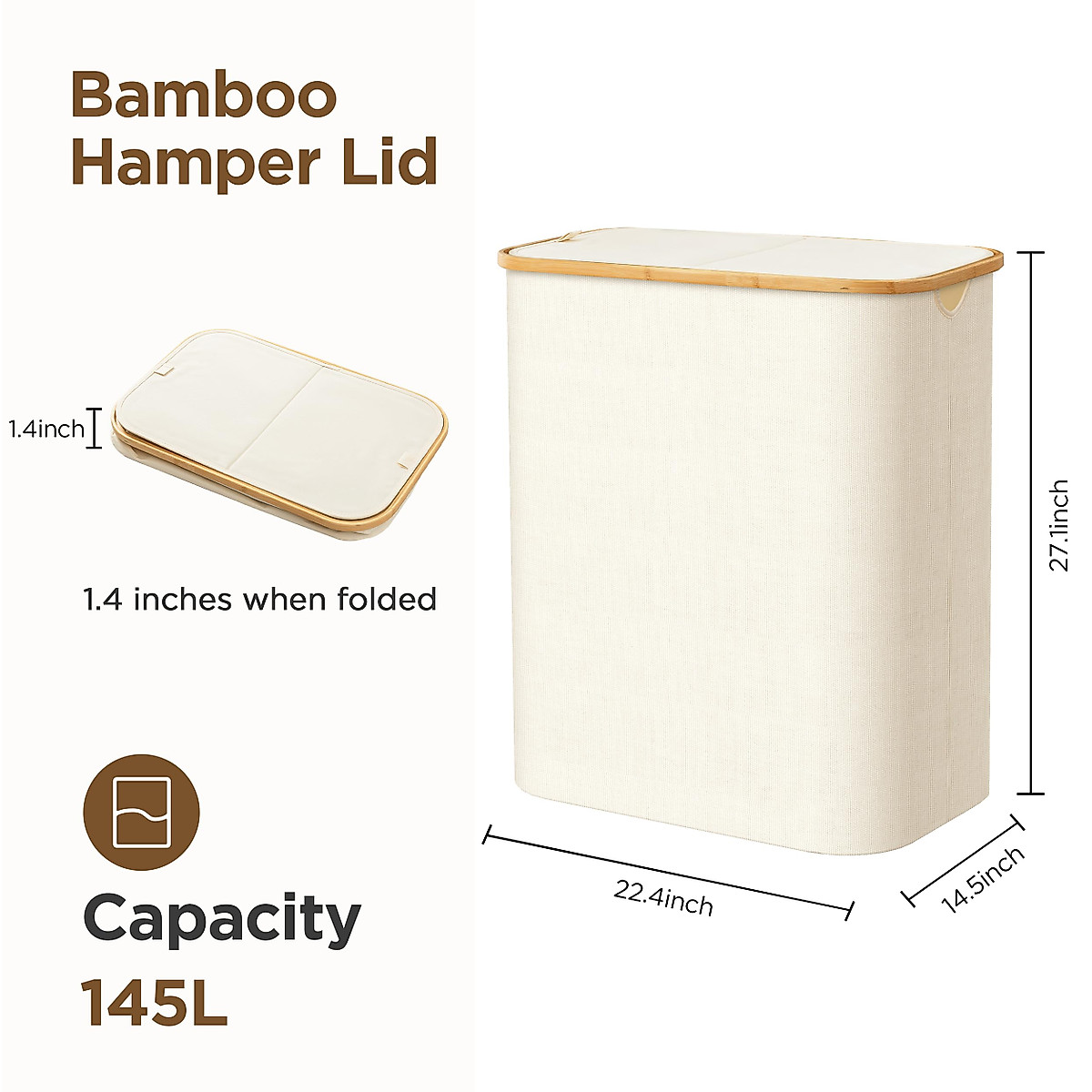 Double Laundry Hamper with Lid and Removable Laundry Bags,145L Large Laundry Hamper 2 Section Collapsible Dirty Clothes Hamper for Laundry Room,College Dorm,Bathroom Beige