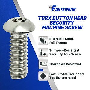 Fastenere Torx Security Machine Screws - 10-32 x 1/2" (25-Pack) Stainless Steel, Tamper-Resistant, Button Head Screws, Bolt Screw for Higher Level of Safety & Theft Prevention