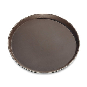 New Star Foodservice 25064 Restaurant Grade Non-Slip Tray, Plastic, Rubber Lined, Round, 14-Inch, Brown
