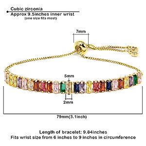 by You Women Fashion Cubic Zirconia Charm Tennis Adjustable Pull String Bracelet Gold Silver Color (Multi Rectangle 5mm - Gold)