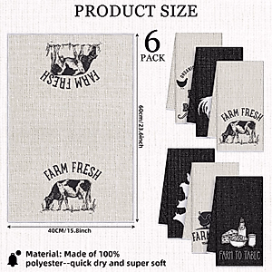 Redbaker 6 Pcs Farm Animal Theme Kitchen Towels Farmhouse Funny Dish Towel Rustic Hand Towels Rooster Cow Pig Decorative Tea Towels Absorbent with Hanging Loop for Kitchen Bathroom Housewarming Gift