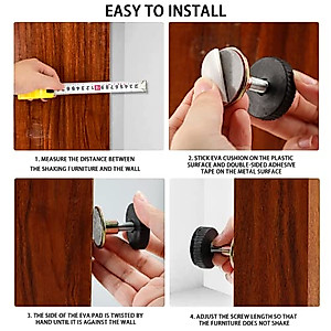 Litoexpe 4 Pcs Adjustable Threaded Bed Frame Anti-Shake Tool, Black Headboard Stoppers Bedside Anti Shake Tool for Beds, Cabinets, Sofa (30-110mm/ 1.18"-4.33")