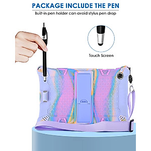 DETUOSI Silicone Case for Lenovo Tab M10 FHD Plus 10.3" 2020 Release (TB-X606X/X606F) with Strap & Stylus Pen, Slim Lightweight Folded Stand Protective Cover for Tab M10 FHD Plus, Rose Red & Purple