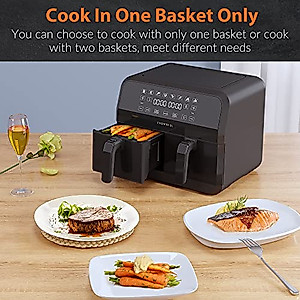 CROWNFUL 8 Quart 8 in 1 Dual Basket Air Fryer with Independent Temperature Control(50+ Recipes), Dual Cook, Sync Finish and Shake Reminder Function, Dehydrate, 1700W, Black