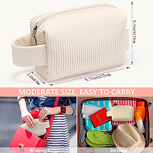 LIYSOCA Small Makeup Bag for Women Girls, Leather Cute Makeup Bags Waterproof Travel Makeup Bags with Handle Cosmetic Pouch, Birthday Christmas Gifts for Women Girls Mom (Beige)