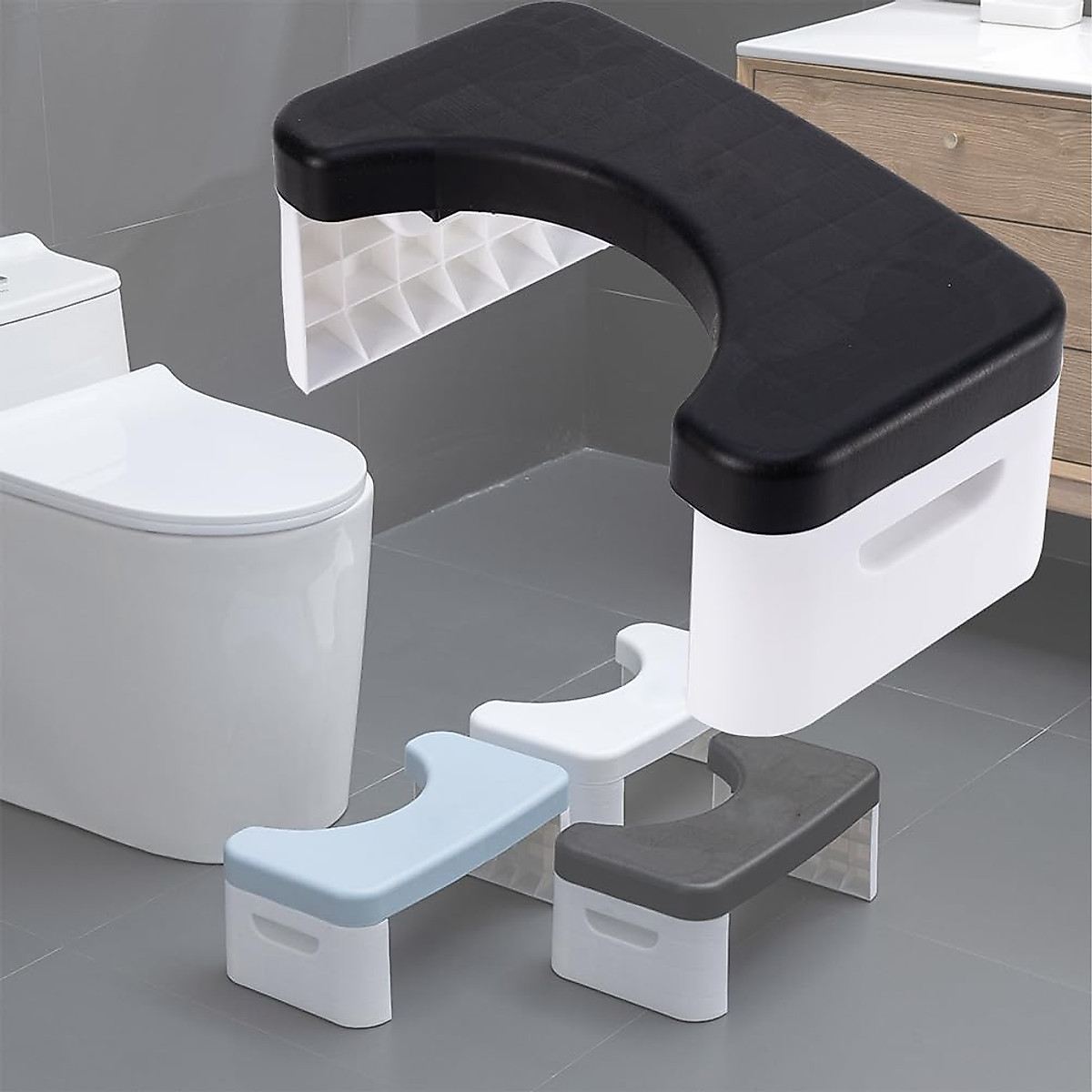 Folding Toilet Stool, Potty Step Stool with Fragrance Position, Bathroom, Foldable Poop Stool Poop Stool | Bathroom Accessories for All Ages | Sitting Posture Foot Stool, Black