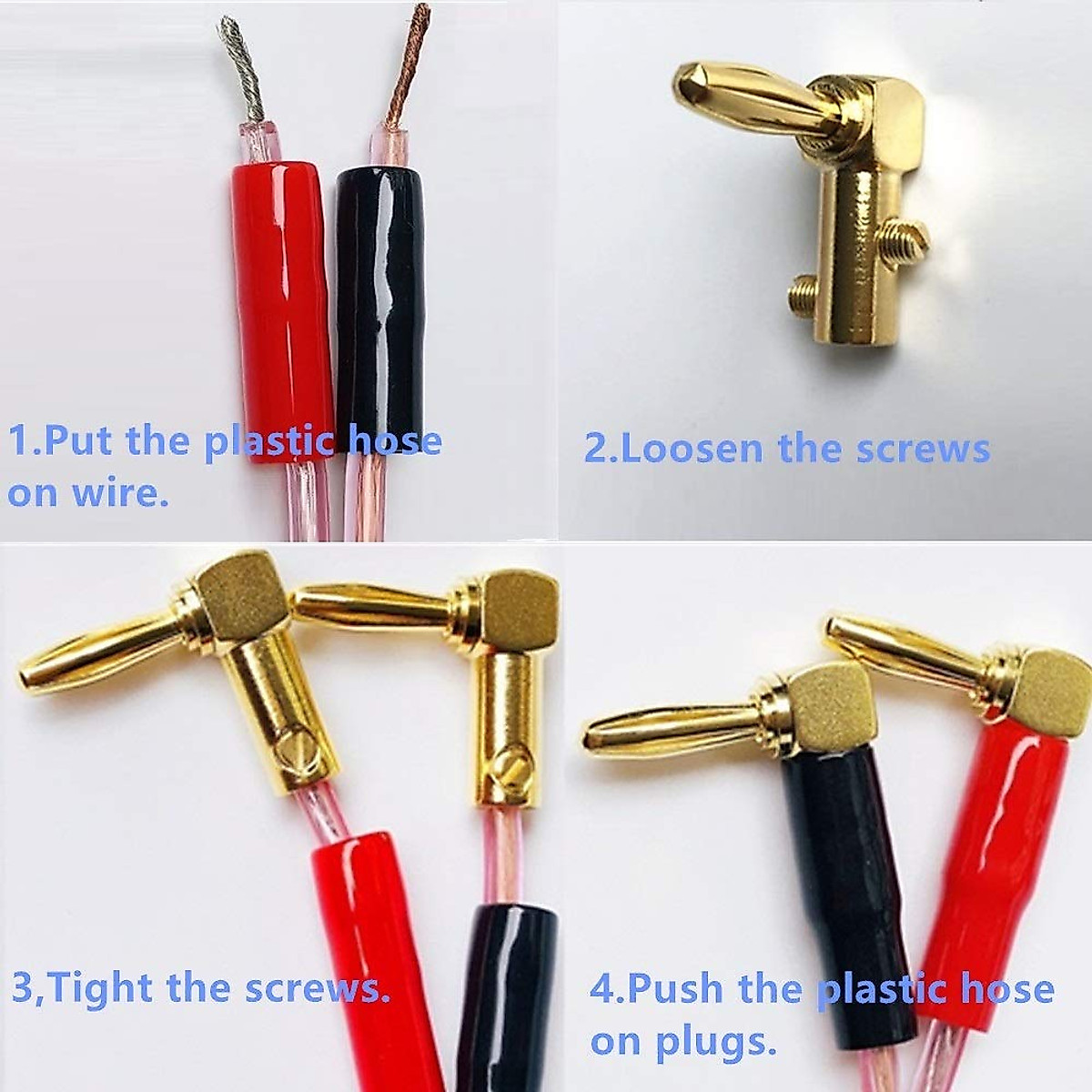 Goaycer Banana Plugs Right Angle 12 Pairs - 24k Gold Plated 90 Degree Speaker Connector (24Pcs)