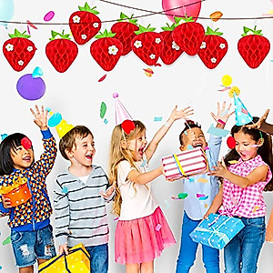 9 Pcs Orange Honeycomb Balls Orange Birthday Party Supplies Favors Cactus Strawberry Table Centerpieces Tissue Paper Honeycomb Tabletop Hanging Decors Decorations for Party Baby Shower (Strawberry)