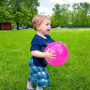 Hymaz Knobby Balls Bulk 9" Soft Bouncy Balls Sensory Toys Spiky Massage Stress Balls, Set of 5 Sensory Balls Party Favors, Stocking Stuffers for Kids Toddlers,Fun Beach Ball with Pump