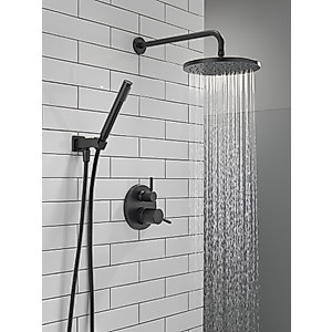 Delta Faucet Modern Raincan 2-Setting Round Shower System Including Rain Shower Head and Handheld Spray Black, Rainfall Shower System Brushed Black, Shower Valve Trim Kit, Matte Black 342702-BL