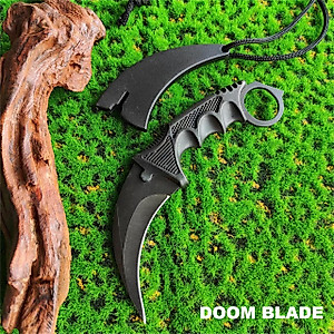 DOOM BLADE Karambit Knife Fixed Blade Knife Fixed Blade Tactical Camping Tool with Sheath and Cord for Camping Hunting，Fishing，Outdoor，Survival (Black)