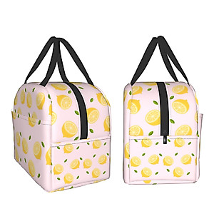 carati Cut Lemon Pink Pattern Lunch Bag, Waterproof, Dirt-Resistant, Lightweight, With Zipper, 8x5 Inch