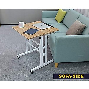 AIZ Mobile Standing Desk, Adjustable Computer Desk Rolling Laptop Cart on Wheels Home Office Computer Workstation, Portable Laptop Stand for Small Spaces Tall Table for Standing or Sitting, Oak
