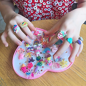 Elesa Miracle Little Girl Jewel Rings in Gift Box, Girl Pretend Play and Dress Up Rings, Adjustable, Birthday Gifts for Girls Toddlers Kids, 36pcs