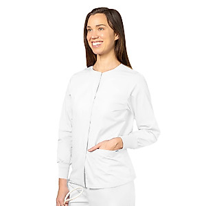 Adar Uniforms Women's Universal Round Neck Warm-Up Scrub Jacket - 602 - White - M