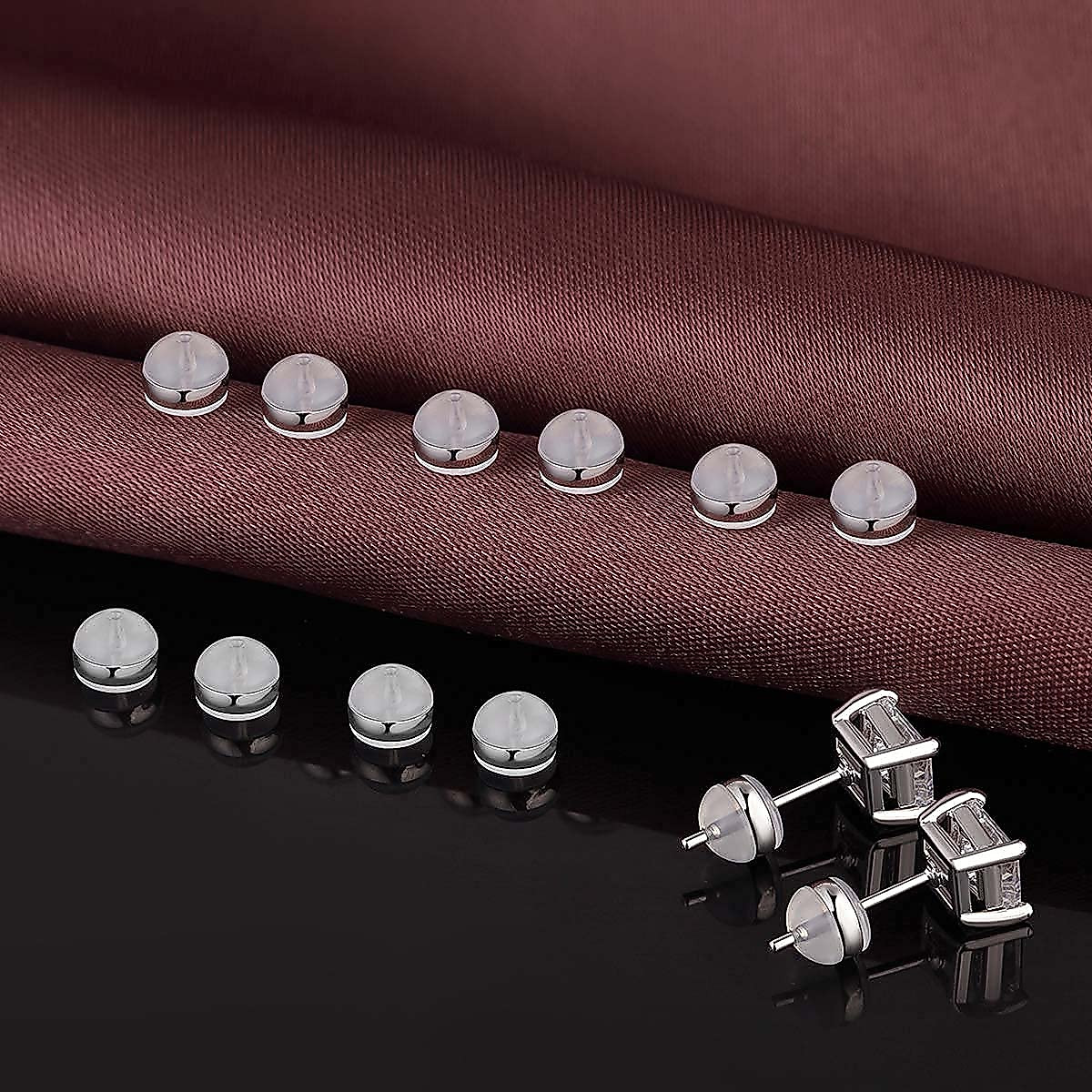 DELECOE 12pcs Soft Silicone Earring Backs for Studs Silver&Gold Belt Rubber Earring Backs Replacements Hypoallergenic Safety Plastic Earring Back for Studs Earring Hoops Fish Hook