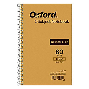 Oxford 1-Subject Kraft Notebook, 5" x 8", Narrow Rule, Kraft Cover, Green Tint Paper, 80 Sheets (25-401R)