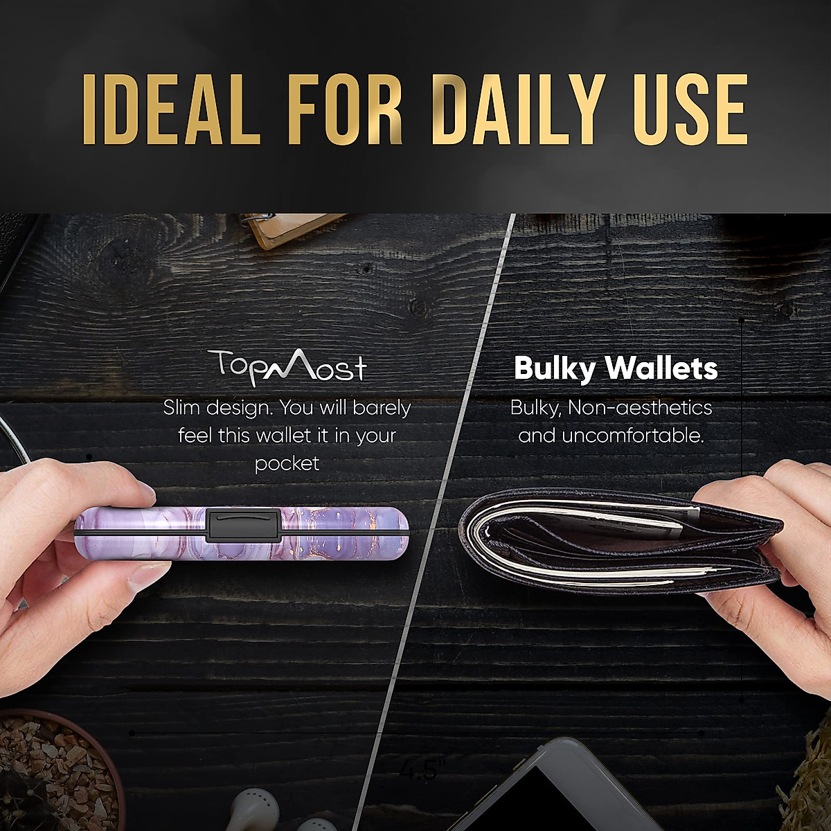 TopMost RFID-Blocking Aluminum Wallet Credit Cards Holder for men & women - Slots for 12 Cards And Bills (Marble Texture)