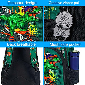KLFVB 3PCS Boys Backpack, 16" Dinosaur Kids Bookbag and Lunch Box, Preschool Backpacks for Elementary Students