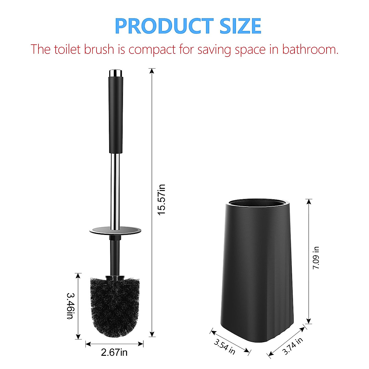 SetSail Toilet Brush, Toilet Bowl Brush and Holder Compact Size Toilet Brushes for Bathroom with 304 Stainless Steel Handle Toilet Cleaner Brush with Durable Scrubbing Bristles, Splash-Proof