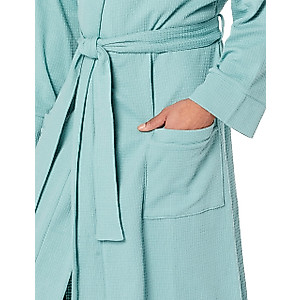 Amazon Essentials Men's Lightweight Waffle Robe (Available in Big & Tall), Teal Blue, Medium-Large
