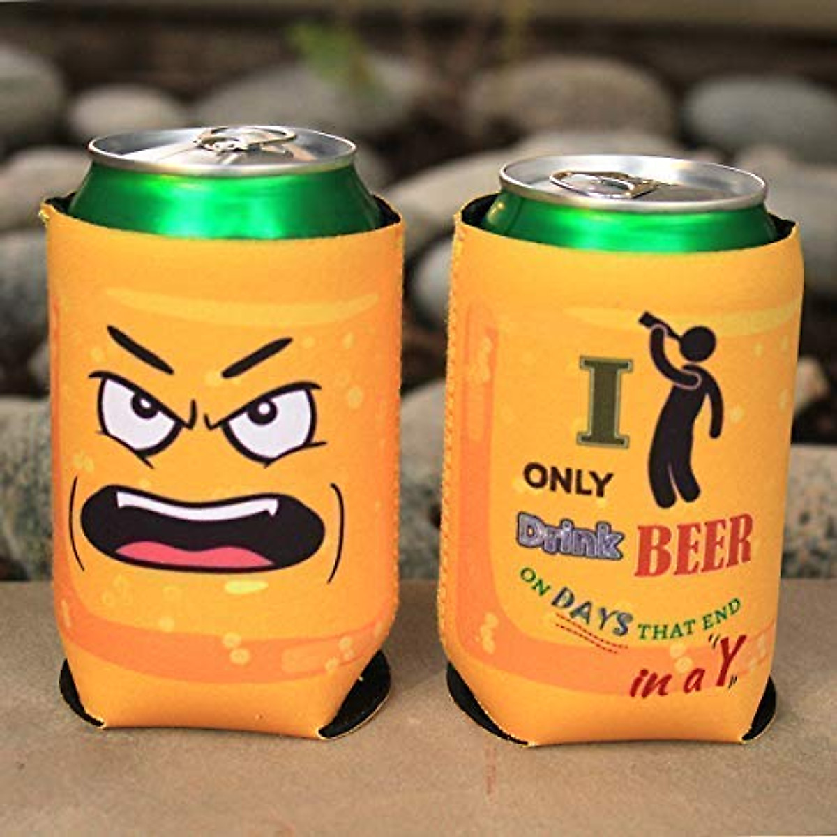 Amazing Drinkers - 10 pack funny quotes & cartoons Extra Thick yellow Neoprene Beer & beverage 12 OZ Can Sleeve Covers - Fully stitched, Trendy & Awesome for Gift or Hosting Item # 10C-YFC