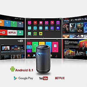 ANXONIT Portable Projector,DLP Pico Mini Projector with Bluetooth HDMI,200 ANSI Lumen,Smart Android 8.1,Auto Focus,Rechargeable Battery (Black)