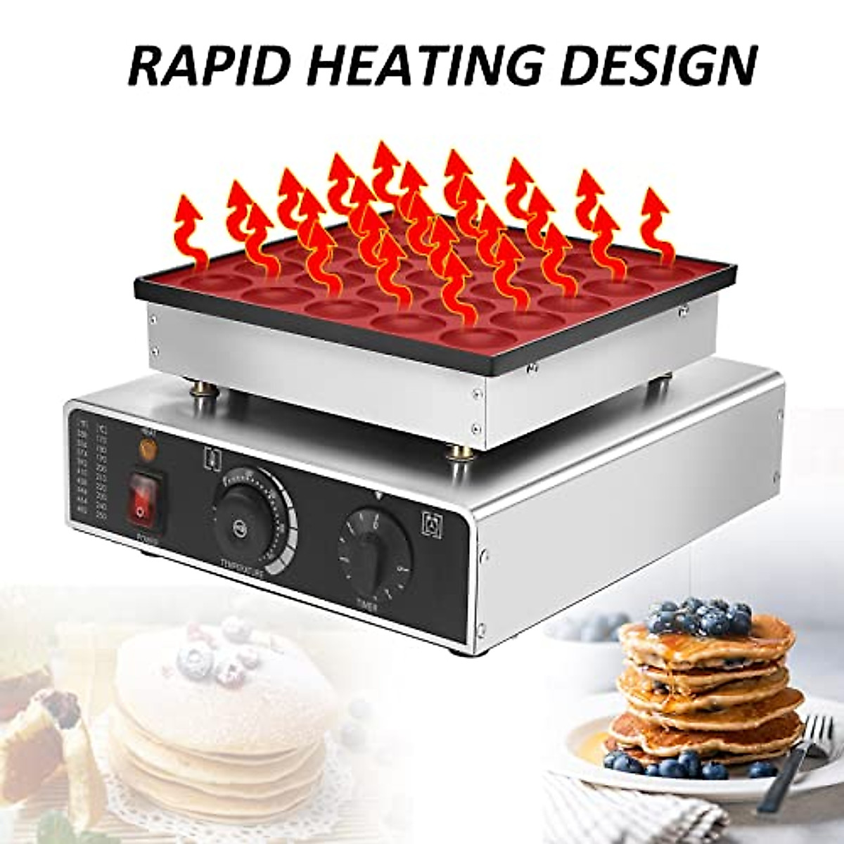 TIRGAT Dutch Pancake Maker, Non-stick Mini Pancakes Maker Machine, Stainless Steel 25-Holes 950W Muffin Maker Machine Suitable for Making Pancakes, Muffins and Waffles