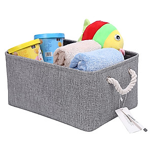 Fabric Storage Basket, Foldable Linen Storage Box for Nursery and Home, Collapsible Canvas Shelf Basket for Wardrobe or Bedroom, Grey