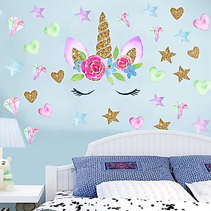 VISCAL 3 Sheets Unicorn Wall Decals Removable Wall Decor Vinyl Stickers Mural Home Decor Bedroom Nursery Birthday Party Christmas Gift for Girls Kids