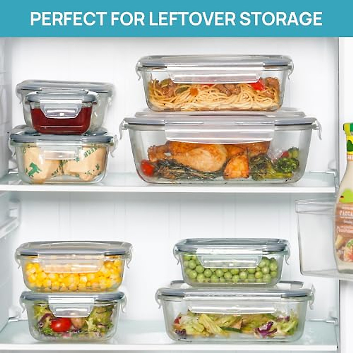 Vtopmart 2.26L/76oz Extra Large Glass Food Storage Containers with Lids, 7 Pack Meal Prep Container Set, Airtight Lunch Bento Boxes with Snap Locking Lids for Microwave, Oven, Freezer, Dishwasher