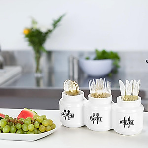 Fasmov Silverware Caddy, Ceramic Flatware Caddy Utensil Countertop Organizer, Silverware Organizer Utensil Holder Flatware Caddy Cutlery Storage Organizer for Kitchen Table, Cabinet or Pantry