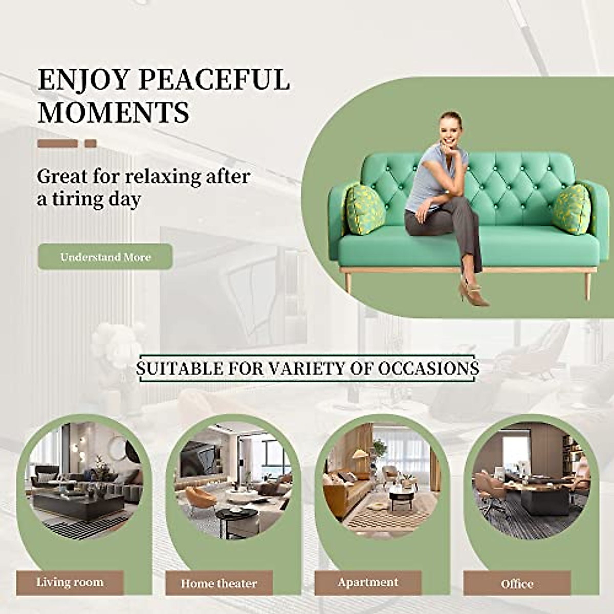 PHOYAL Loveseat Sofa, Mid Century Modern Decor Love Seat Couch, 56" 2-Seater Sofa Double seat Modern Sofa for Living Room, Apartment, Studio,Office & Small Space (Green)