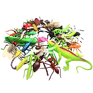 PINOWU 27pcs Bug Toy Figures Playset for Kids Boys, 2-6” Fake Bug Insects - Fake Spiders, Cockroaches, Scorpions, Crickets, Lady Bugs, Butterflies and Worms for Education and Christmas Party Favors