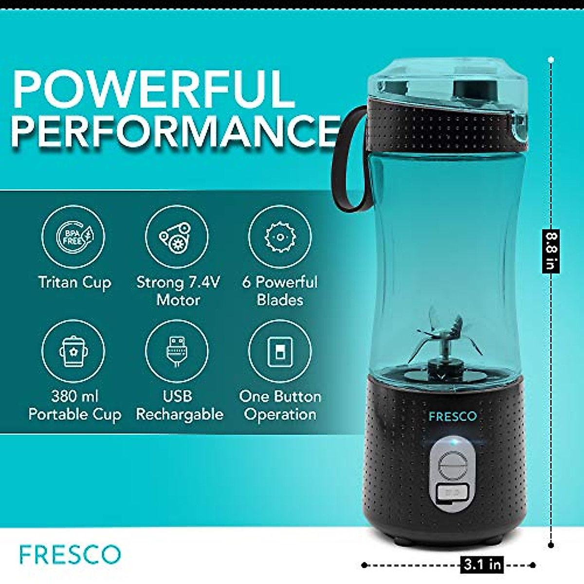 Portable Blender, Personal Size Blender for Shakes and Smoothies, Fruit Smoothie Blender, Milkshake – Juicer Mini Blender 4000 mAh USB Rechargeable with 6 Blades, Handheld use in Sports, Travel, Gym