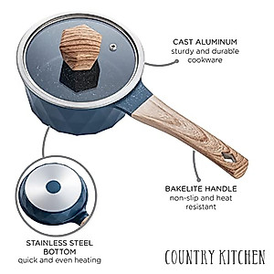 Country Kitchen Nonstick Induction Cookware Sets - 11 Piece Nonstick Cast Aluminum Pots and Pans with BAKELITE Handles - Induction Pots and Pans with Glass Lids (Navy)
