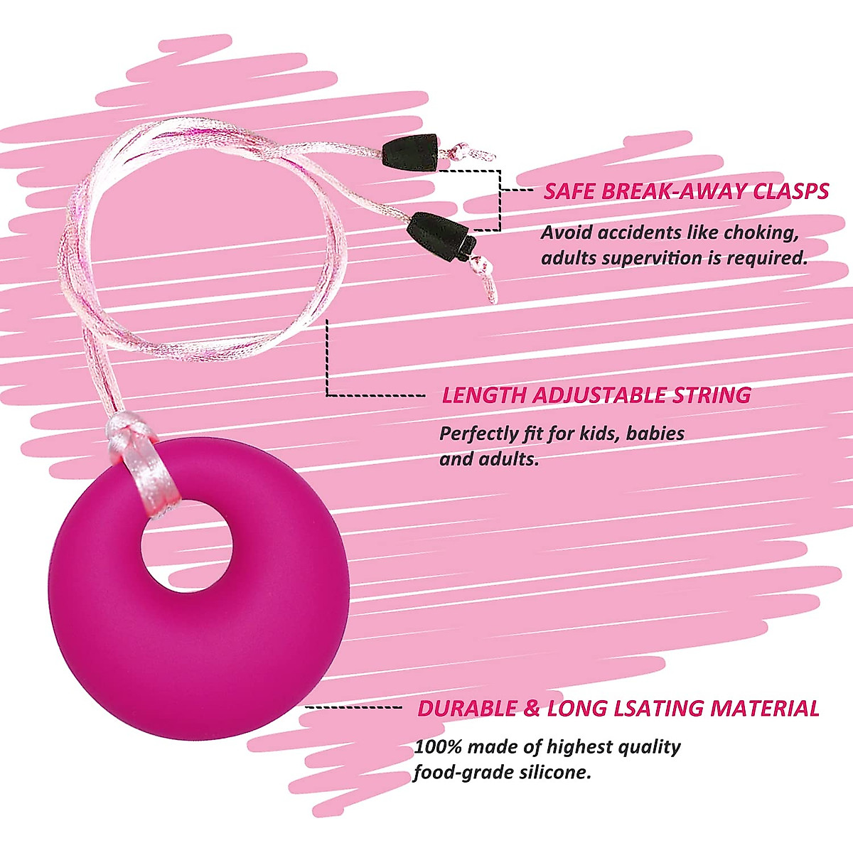 Chew Necklace for Sensory Kids Girls, Chewy Necklace Sensory Chew Toys for Adults with Autism ADHD Anxiety, Silicone Sensory Necklaces for Chewing - 3 Pack