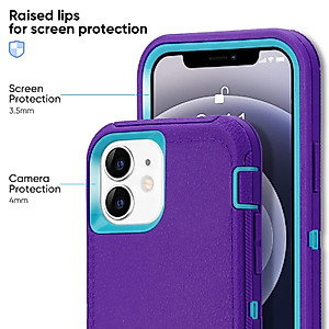 CAFEWICH Defender Case for iPhone 12 Mini, Heavy Duty 3 in 1 Shockproof Anti-Slip Drop Protective Phone Cover for iPhone 12Mini 5.4'' Display (Purple Blue)