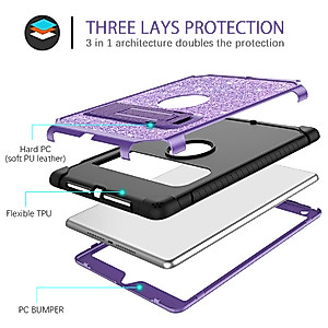 DUEDUE for iPad 9.7 Case 2017/2018, iPad Air 2 Case, iPad 6th/5th Generation Case with Kickstand Glitter Bling 3 in 1 Heavy Duty Hard PC Cover Shockproof Protective Case for iPad Pro 9.7, Purple