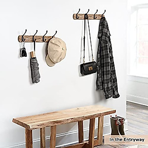 Yoimori Coat Hooks Wall Mount, Wood Coat Hooks Wall Mounted with 4 Wall Hooks, Wall Hangers Coat Rack Wall Mount for Entryway Living Room Bedroom(Carbonized Black)