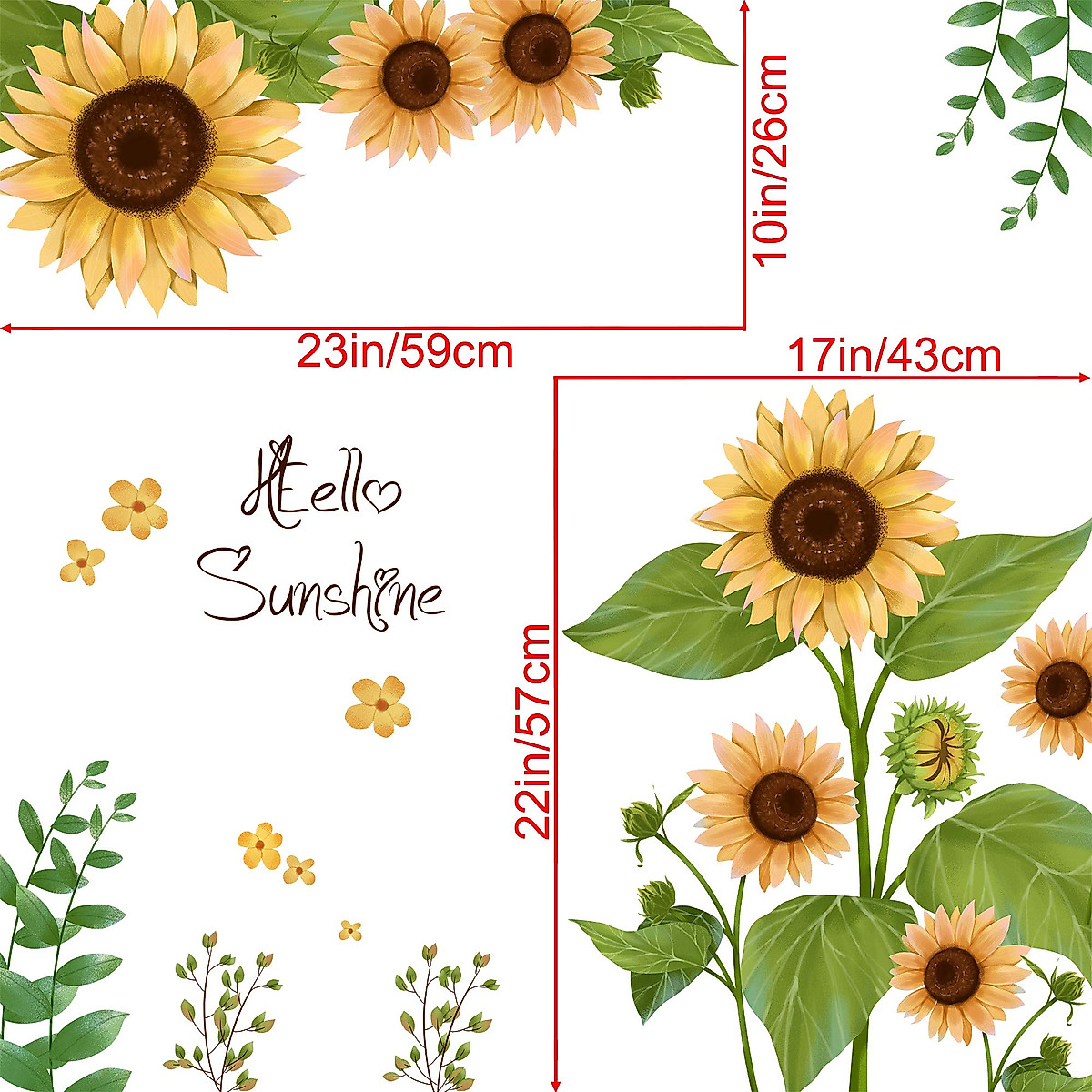 Amaonm Creative Removable Sunflower Wall Sticker DIY Green Leaves Wall Decal Flowers Wall Decor Floral Peel and Stick Art for Home Kids Bedroom Girls Boys Living Room Classroom Offices Decoration