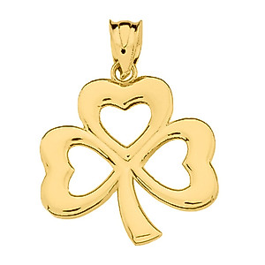 Dainty 14k Gold Three-Leaf Heart Clover Irish Shamrock Necklace Pendant