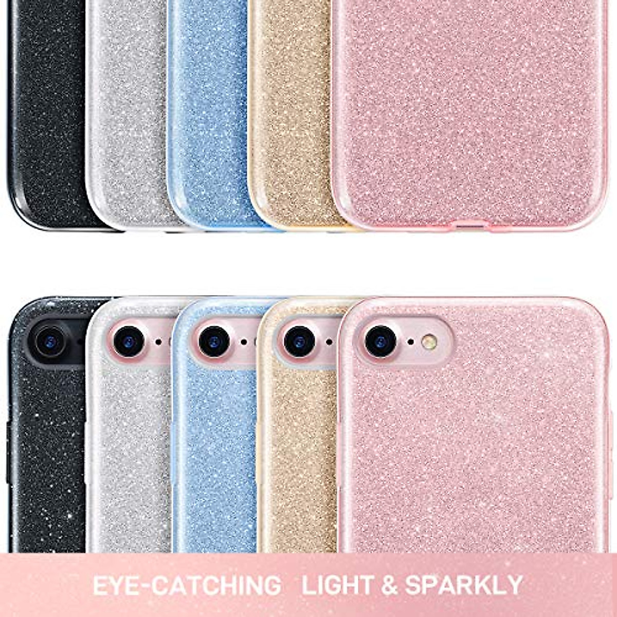 MILPROX Glitter case Compatible with iPhone SE 2022, iPhone 8 iPhone 7 4.7", Shiny Sparkle Bling, 3 Layer Hybrid Protective Soft Phone Case for iPhone SE 2022 3rd gen & iPhone 7/8- Gold