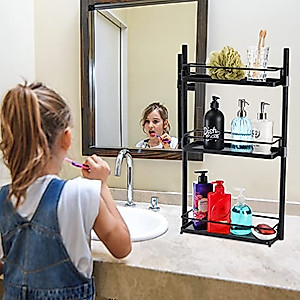 WUWEOT 3-Tier Tall Bathroom Countertop Organizer, Kitchen Spice Rack Vanity Tray Cosmetic Organizer, Black Standing Shelf for Bathroom, Kitchen, Living Room, Bedroom, Dressing Table